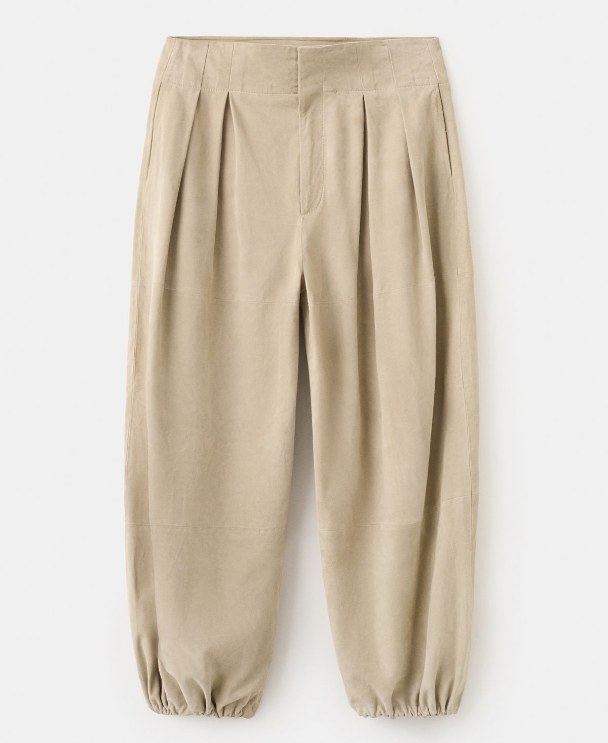 Click here for Mango Womens Pleated Baggy Suede Pants - Sand prices
