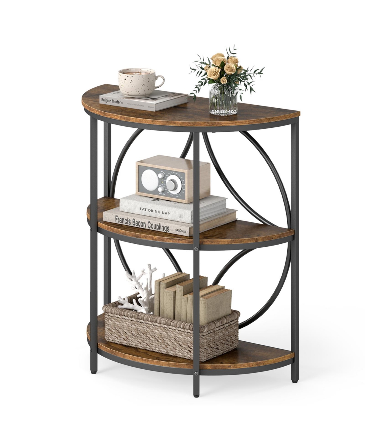 Click here for Gymax 3-Tier Half Round End Table w/Study Metal Fr... prices