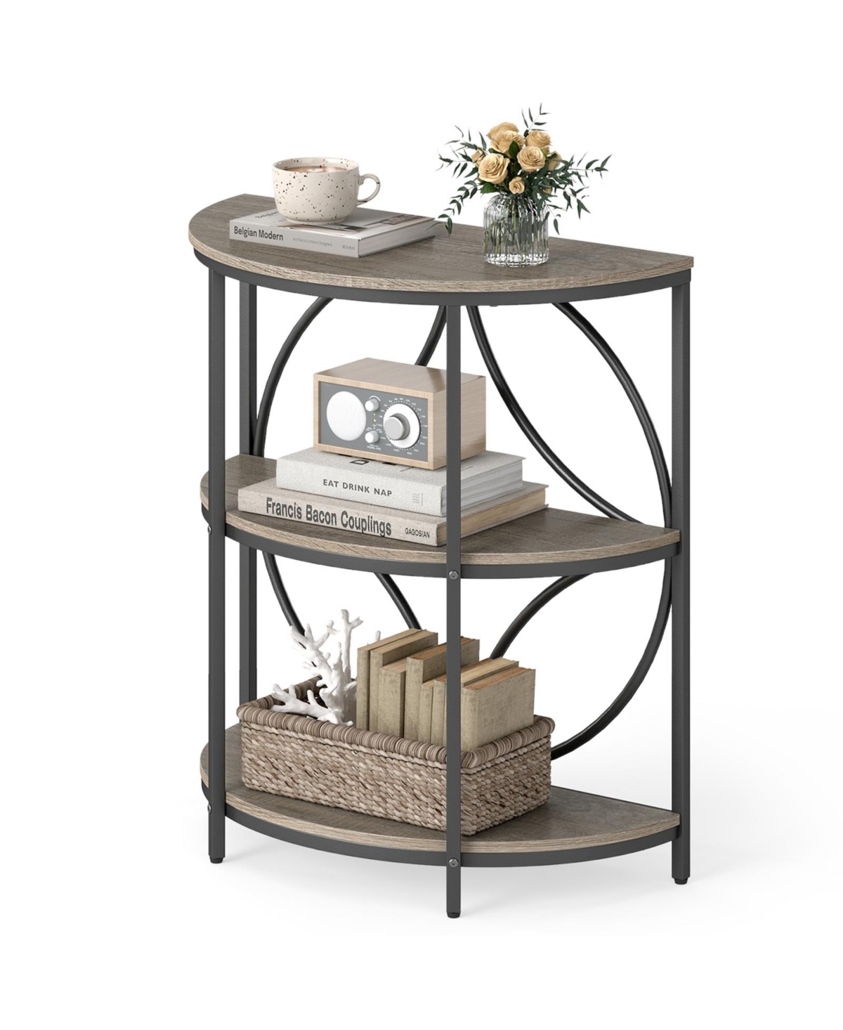 Click here for Gymax 3-Tier Half Round End Table w/Study Metal Fr... prices