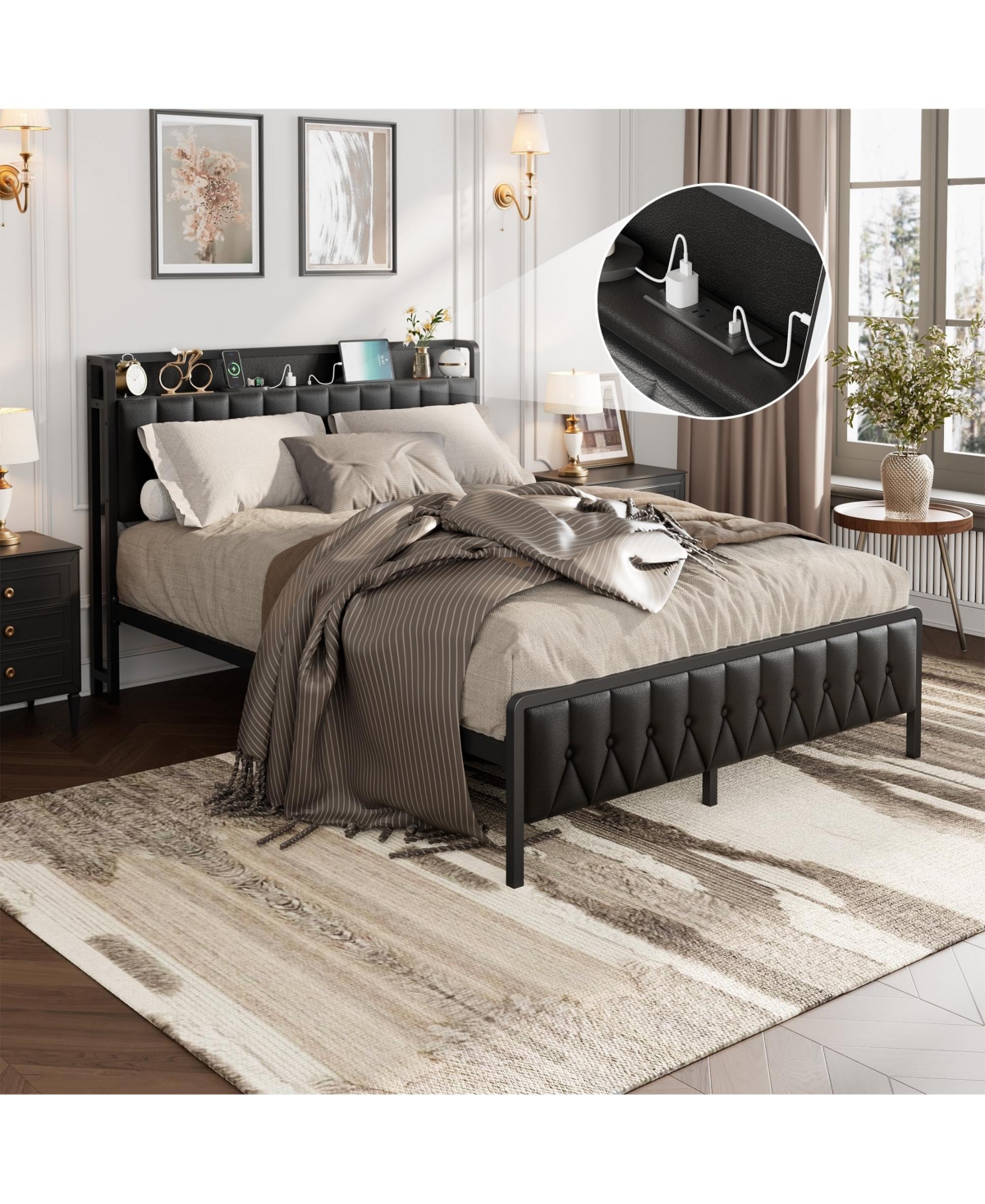 Click here for gaomon Size Bed Frame with Charging Station  Faux... prices