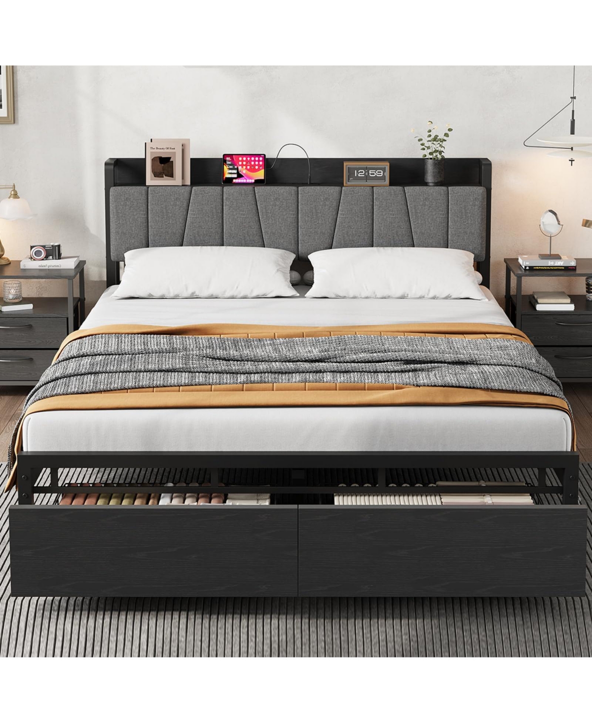 Click here for gaomon Industrial Bed Frame with Storage Headboard... prices