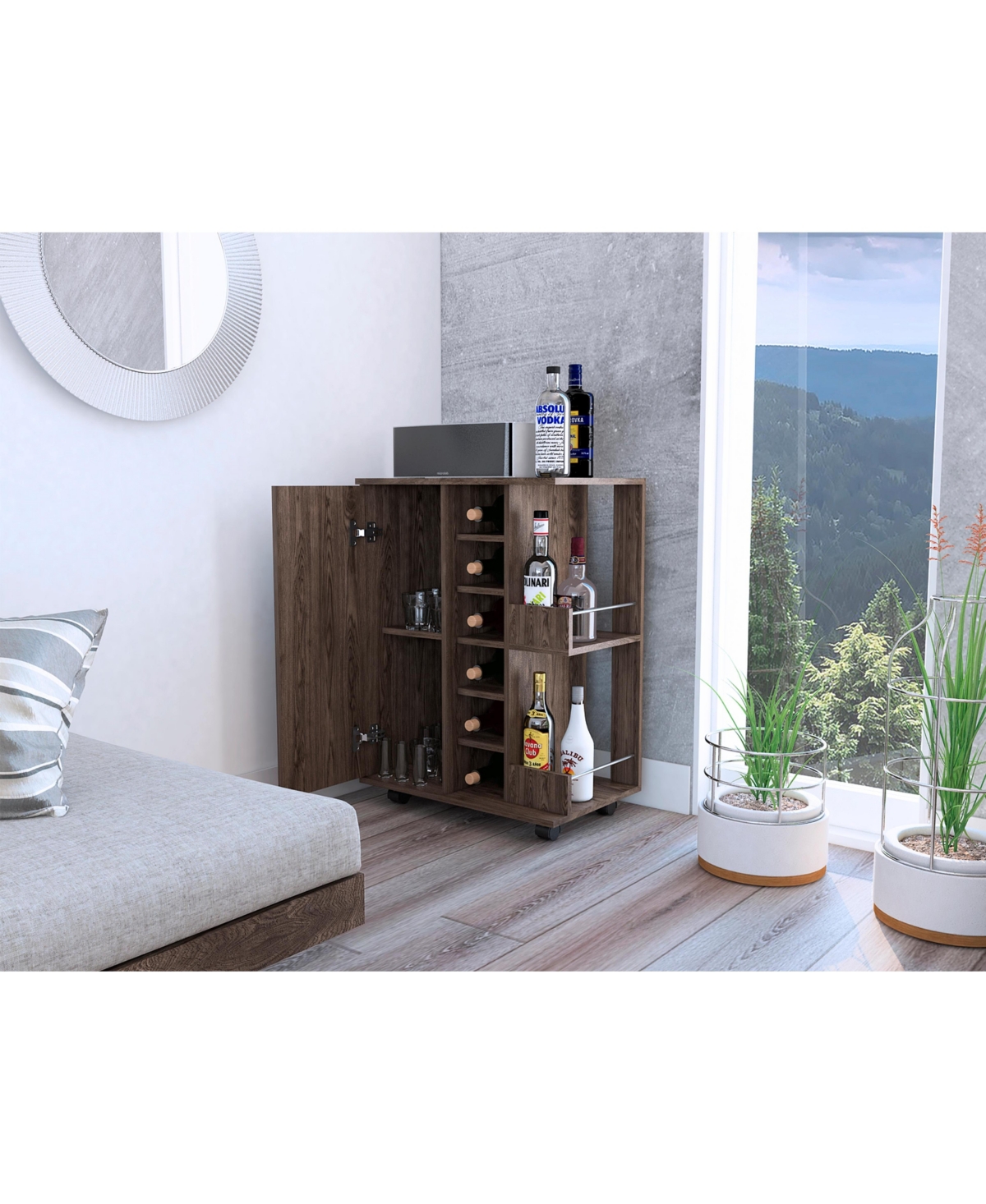 Click here for Flynama Bar Cart with Divided Cabinet  6 Liquor Cu... prices