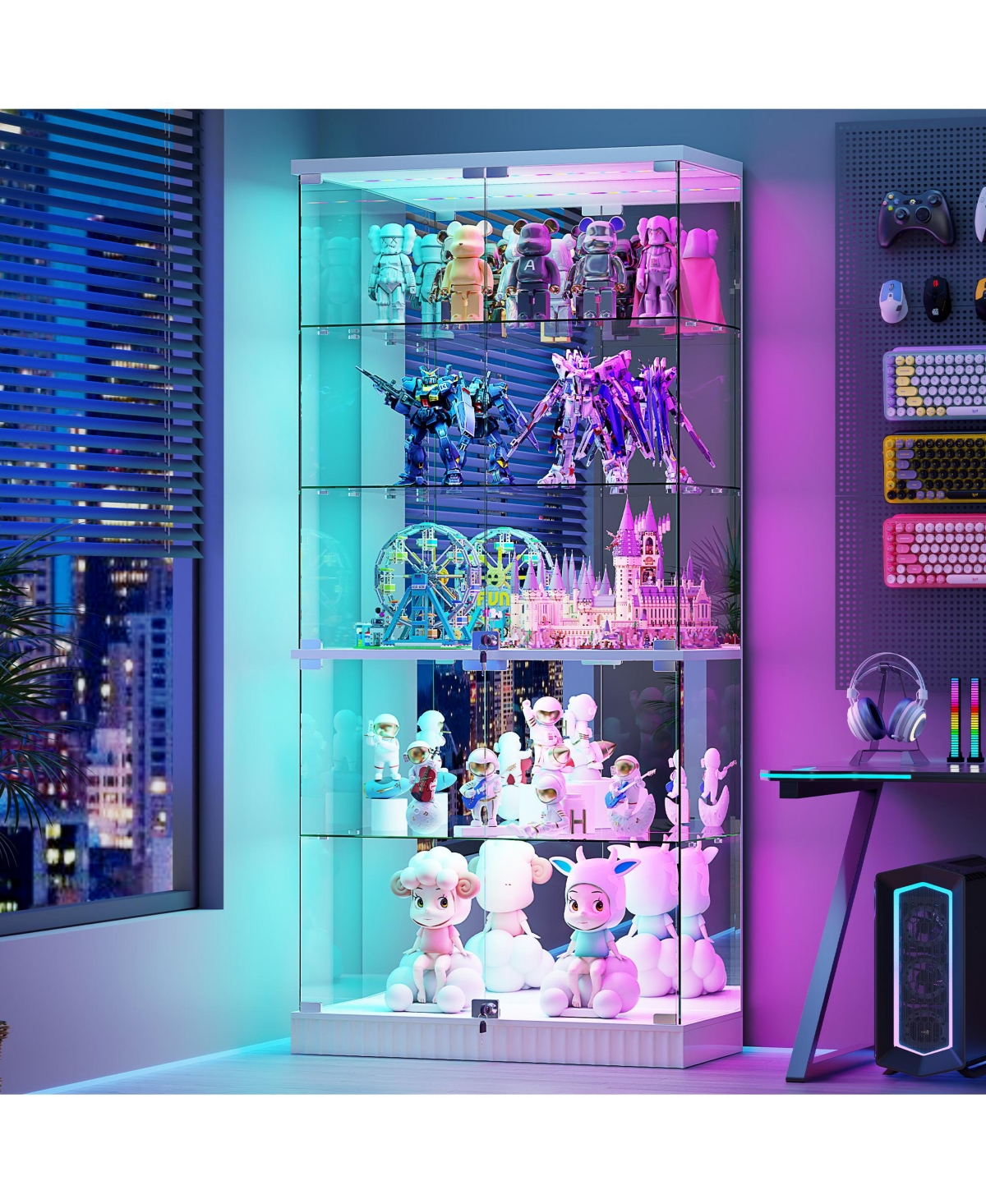 Click here for Vlsrka Glass Display Cabinet with Rgb Lights - Whi... prices