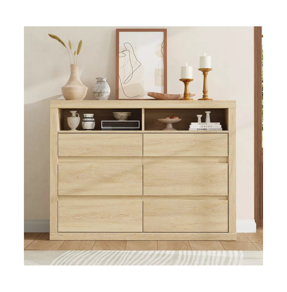 Click here for gaomon 6 Drawer Modern Wooden Dresser with 2 Open... prices