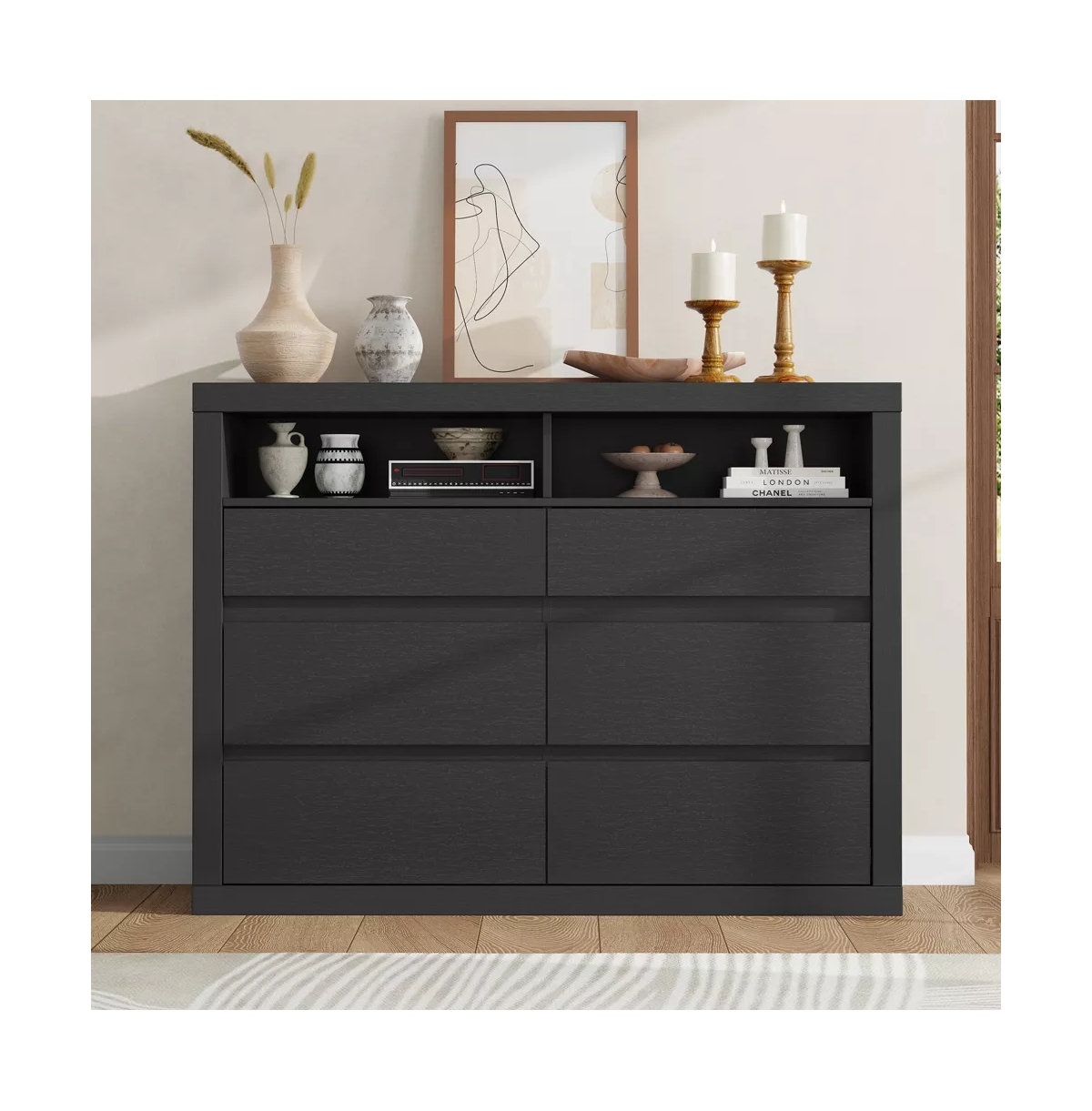 Click here for gaomon 6 Drawer Modern Wooden Dresser with 2 Open... prices