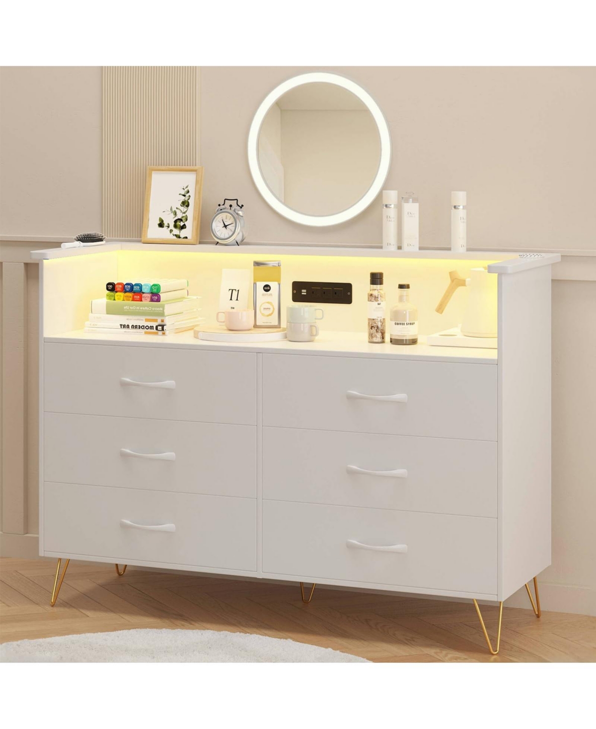 Click here for gaomon 6 Drawer Dresser with Led Lights and Chargi... prices