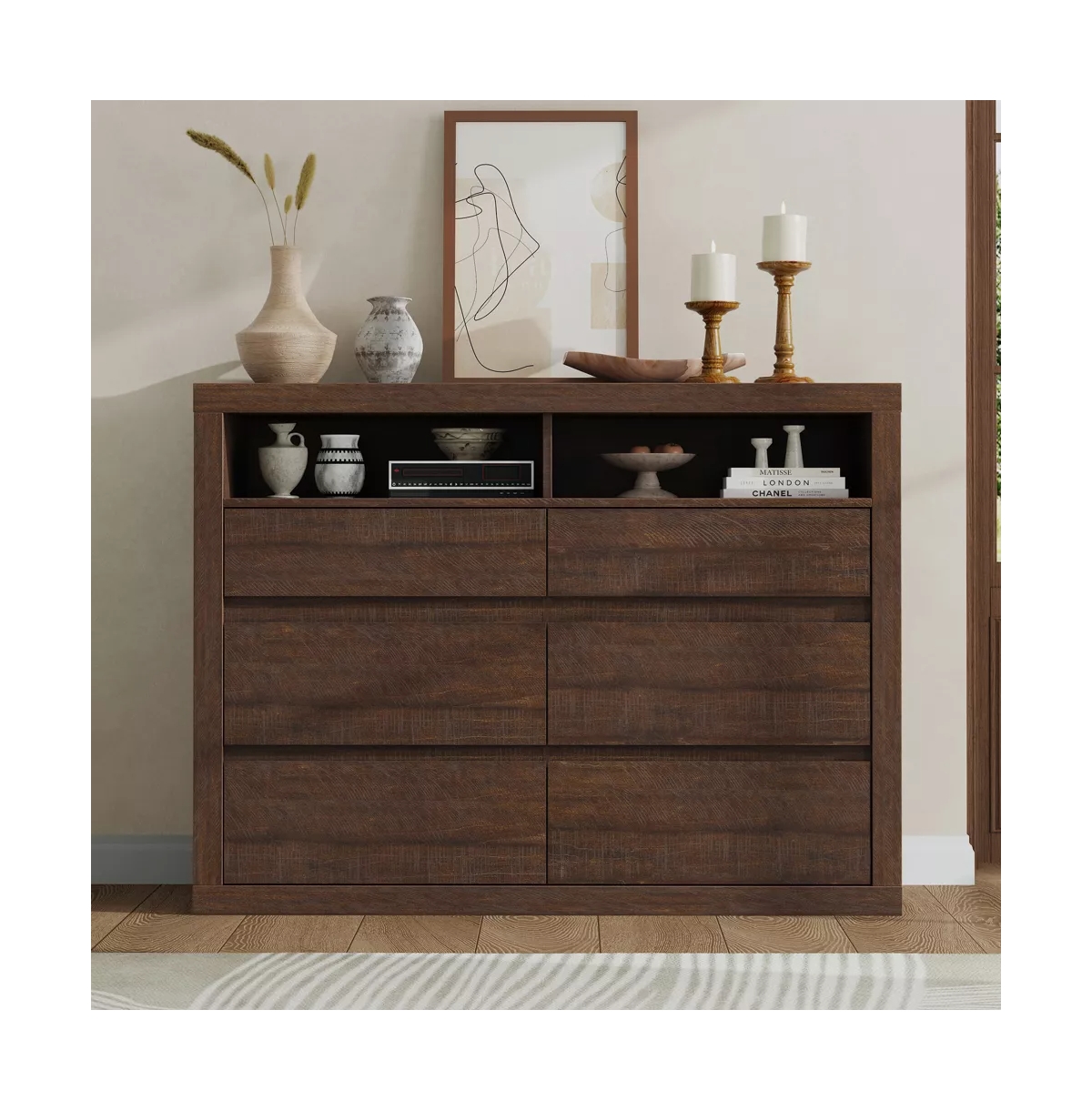 Click here for gaomon 6 Drawer Modern Wooden Dresser with 2 Open... prices