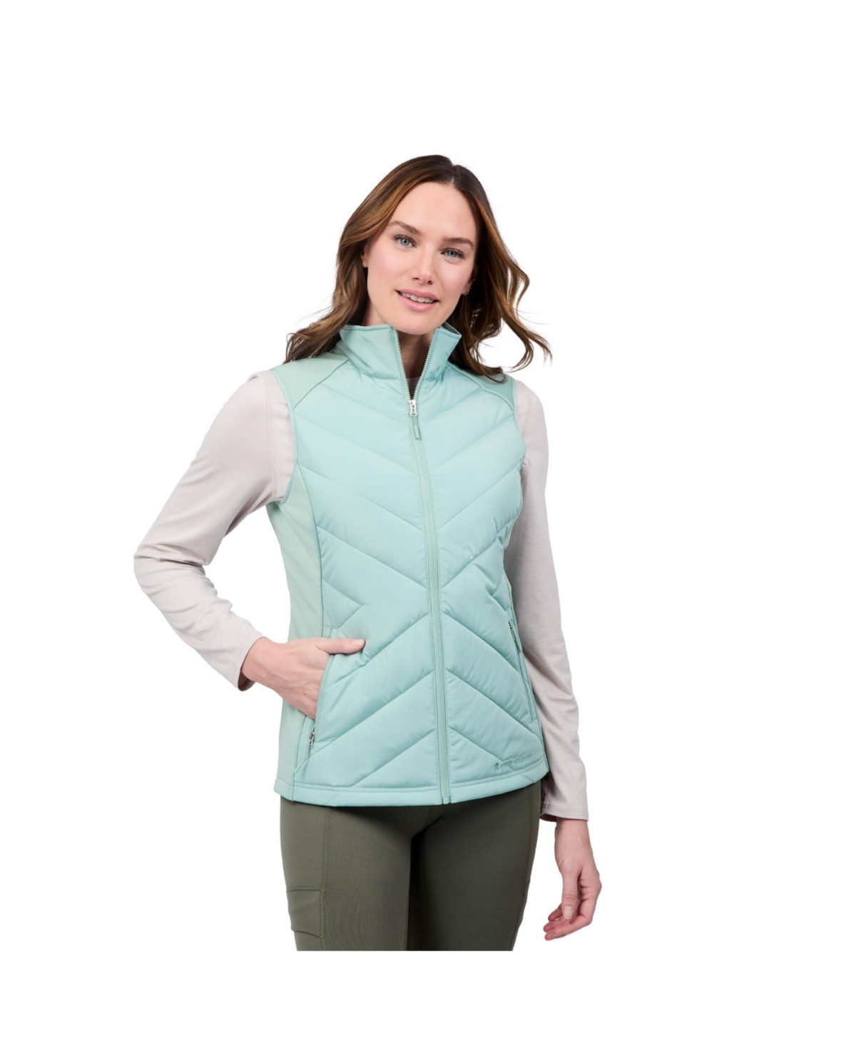 Click here for Free Country Womens Quilted Hybrid Vest - Green te... prices