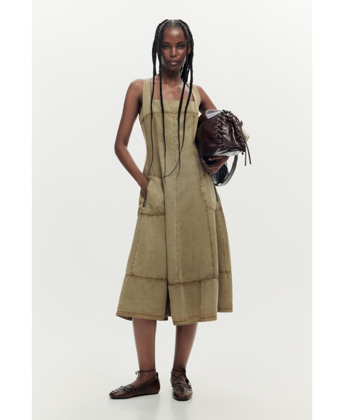Click here for Desigual Womens Midi seams dress - Sand prices