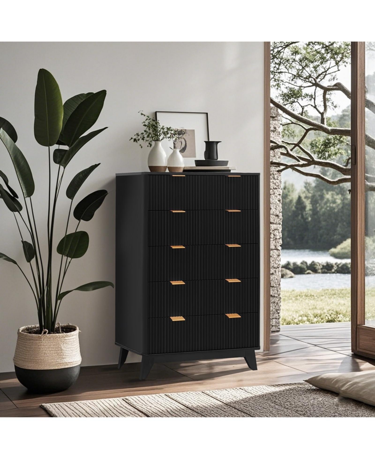 Click here for gaomon 5 Drawer Fluted Dresser  48 Tall Modern Woo... prices