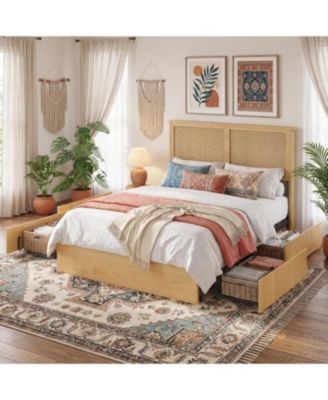 Click here for Gaomon Size Rattan Bed Frame With 4 Storage Drawer... prices