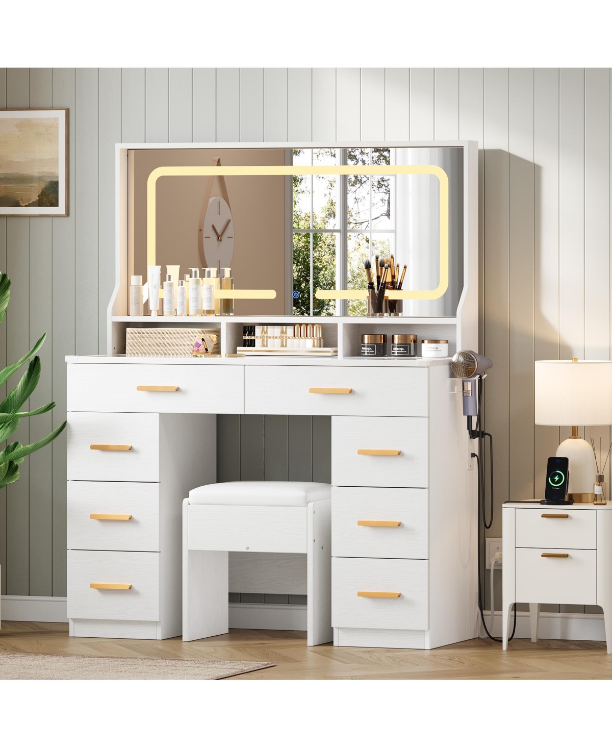 Click here for Homfan Makeup Vanity Desk Set with Large Lighted M... prices