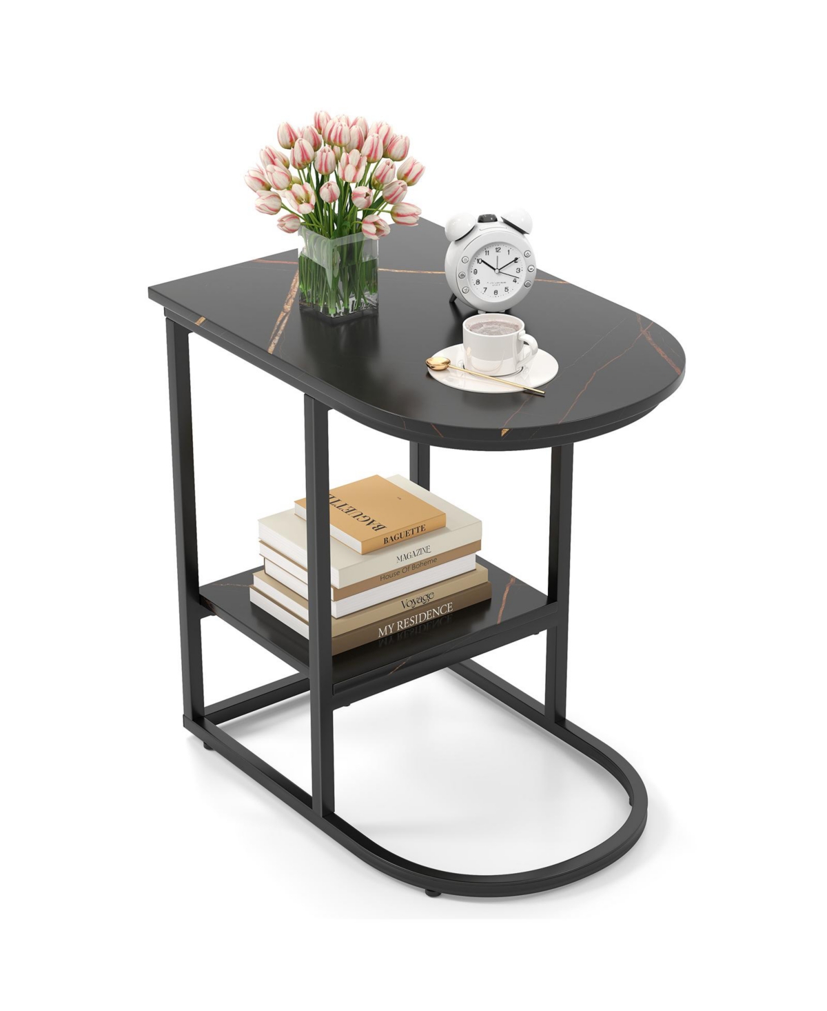 Click here for Gymax C-Shaped Side Table Compact 2-tier Storage E... prices