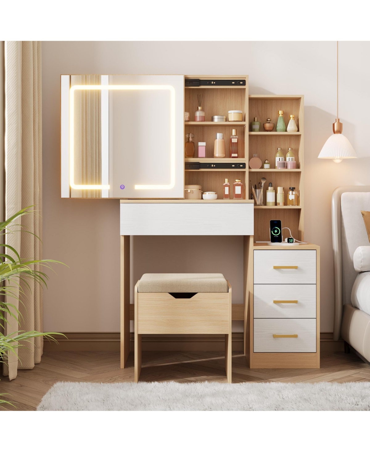 Click here for Homfan Modern Makeup Vanity Desk - Sliding Mirror... prices