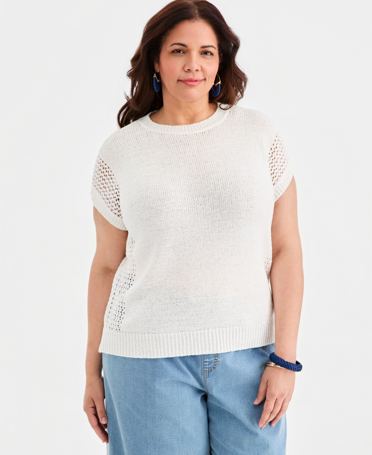 Click here for Style & Co Plus Size Mixed Open-Stitch Dolman-Slee... prices