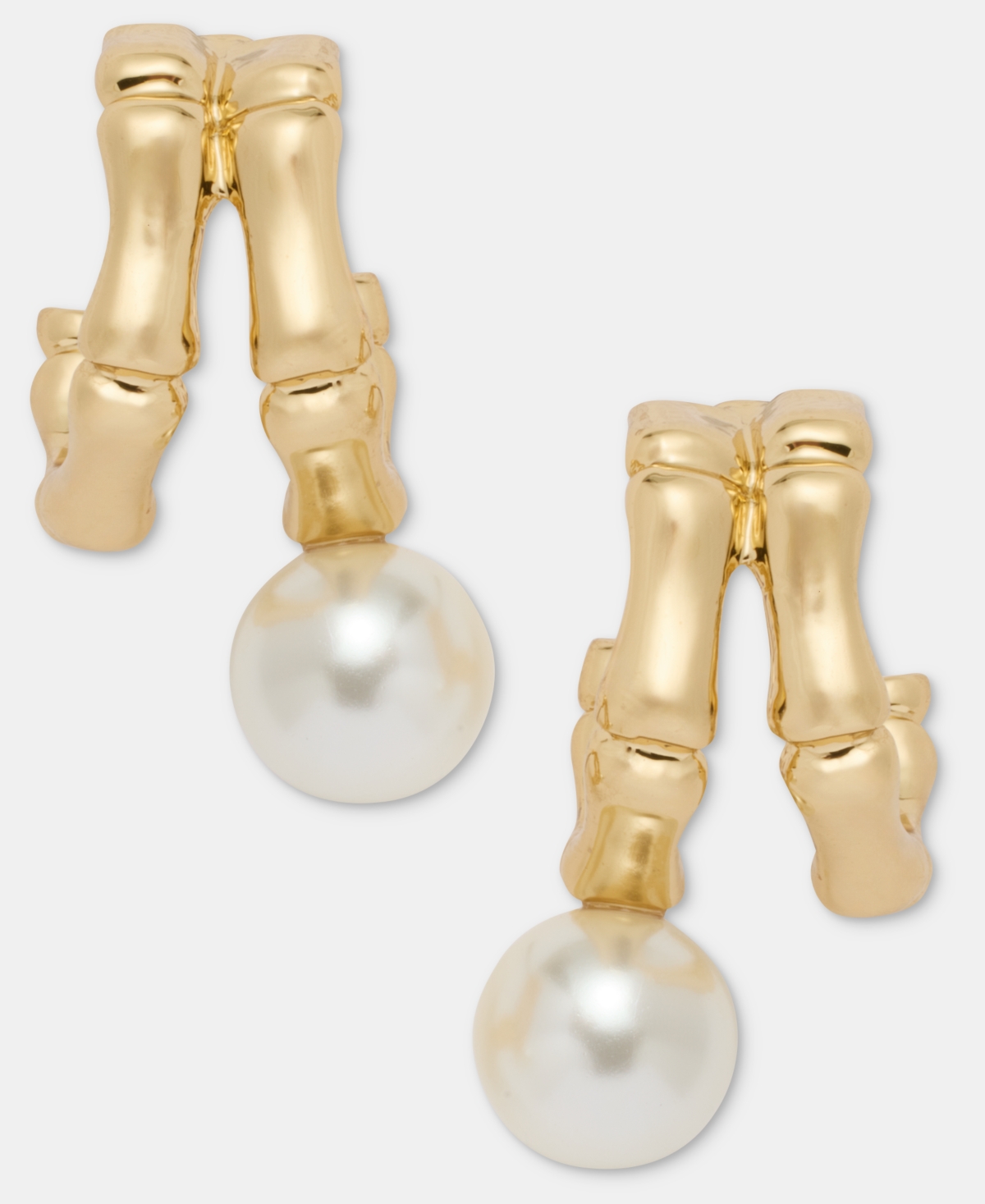 Click here for Anne Klein Gold-Tone Two-Row Bamboo Faux-Pearl Dro... prices