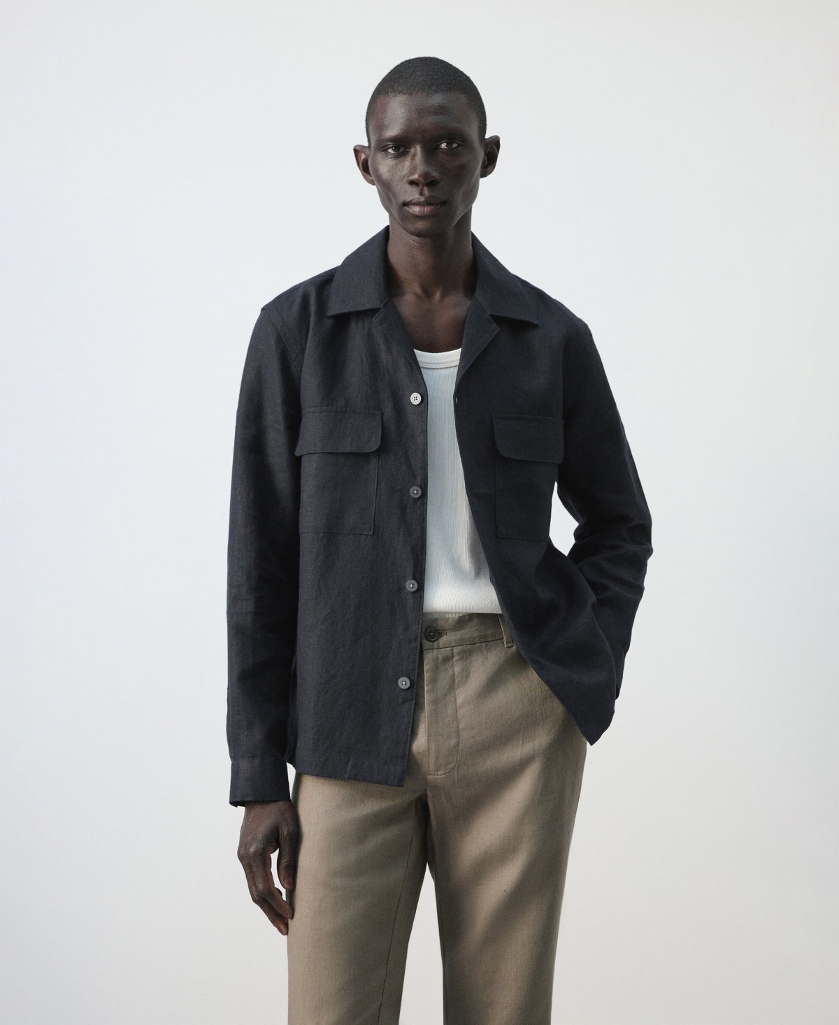 Click here for Mango Mens Bowling Collar Overshirt - Navy prices