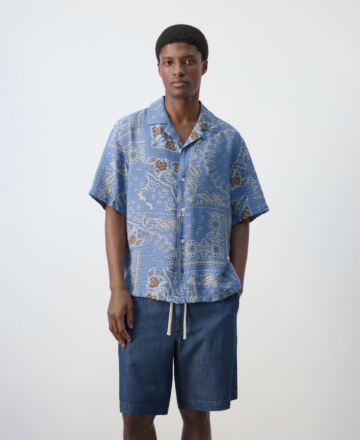 Click here for Mango Mens Printed Short-Sleeved Shirt - China Blu... prices
