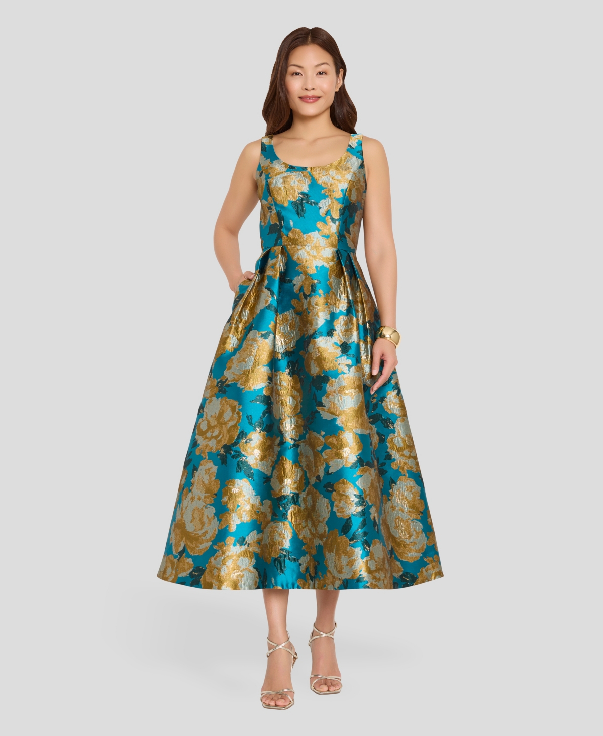 Click here for Tahari Asl Womens Printed Scoop Neck Midi Dress -... prices