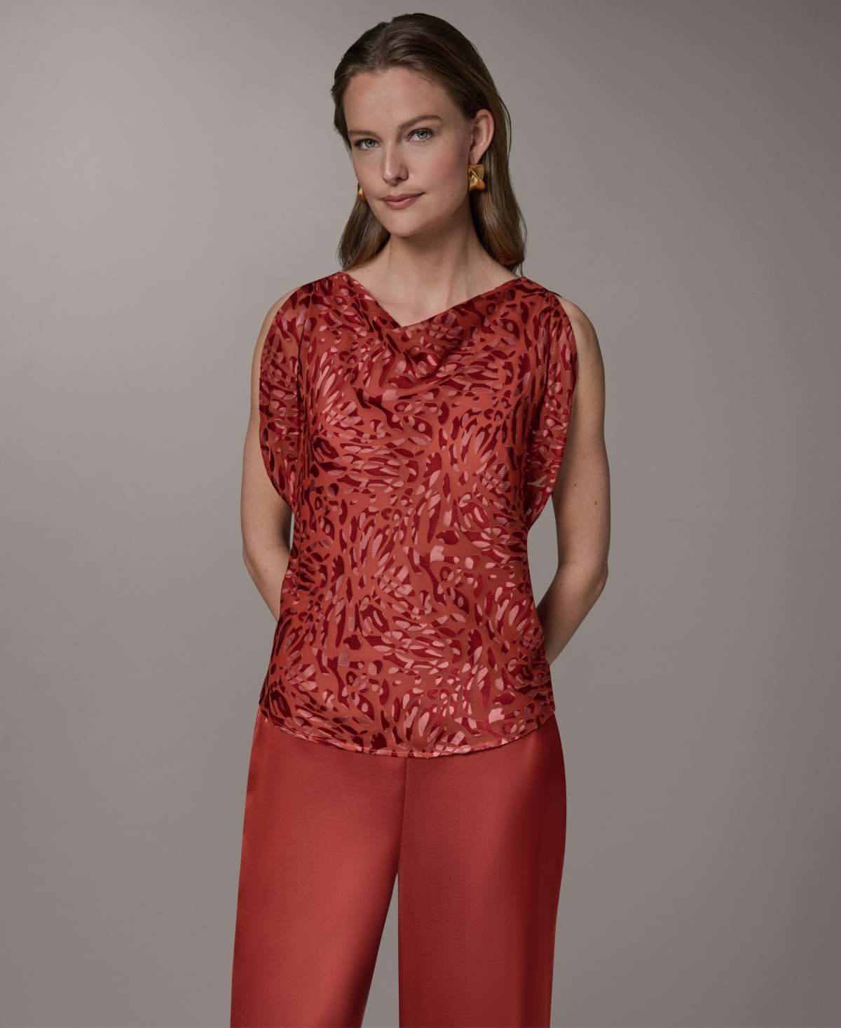 Click here for Donna Karan New York Womens Printed Cowl Neck Top... prices