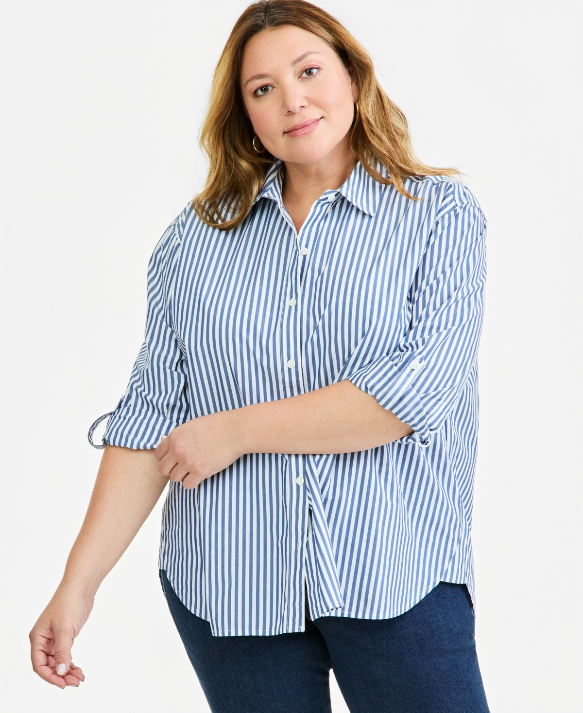 Click here for Style & Co Plus Size Cotton Striped Button-Front L... prices