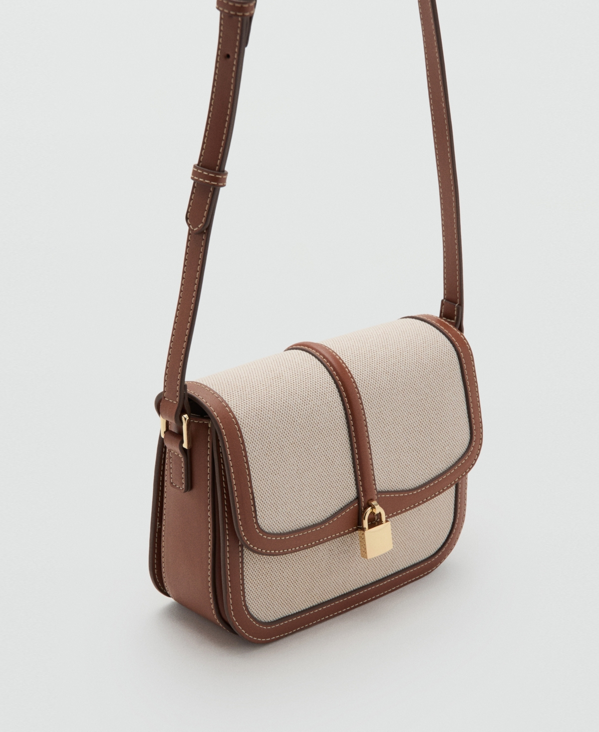 Click here for Mango Womens Contrasting Canvas Shoulder Bag - Lea... prices
