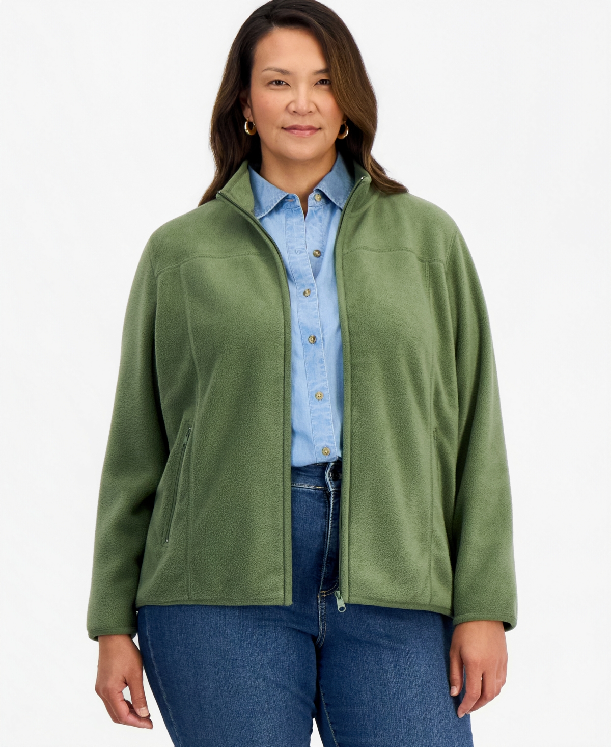 Click here for Style & Co Plus Size Solid Polar Fleece Zip-Front... prices
