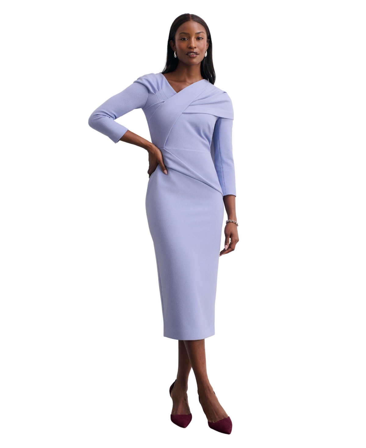 Click here for The Fold Womens Iona Sculpt Crepe Dress - Blue prices