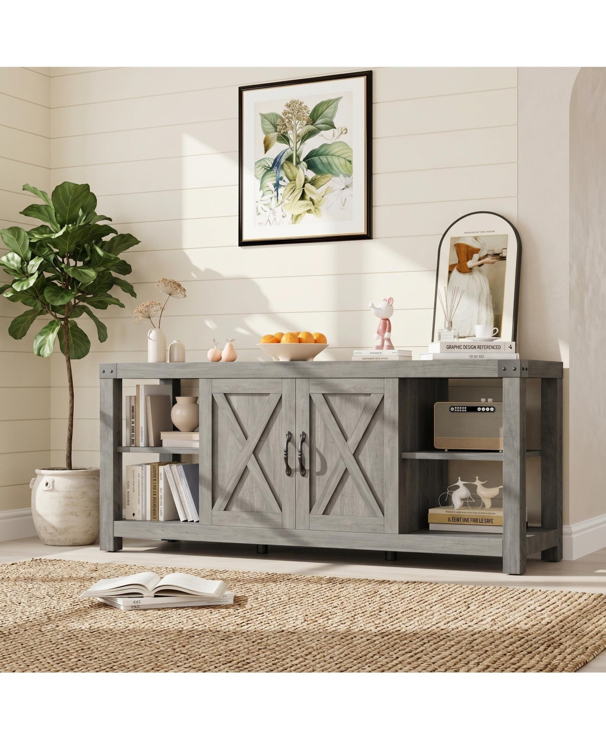 Click here for Farmhouse Tv Stand with X-Shaped Metal Frame  Adju... prices