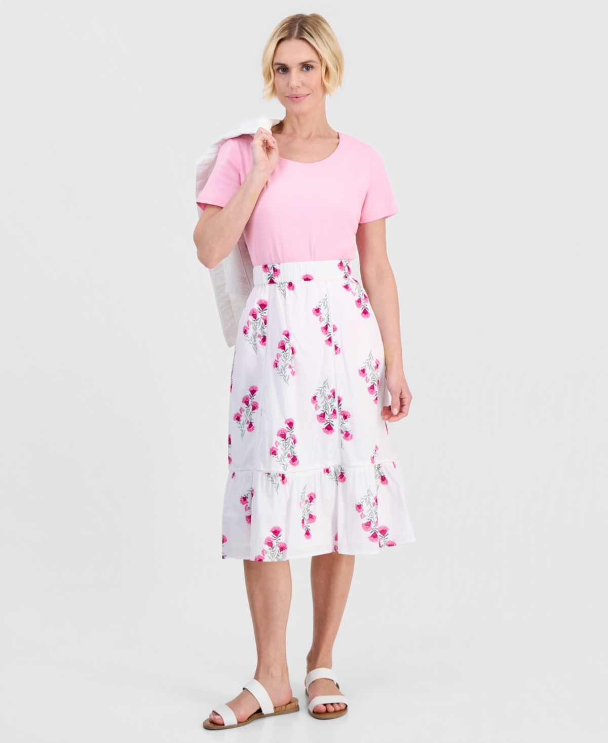 Click here for Style & Co Petite Cotton Floral-Embroidered Midi S... prices