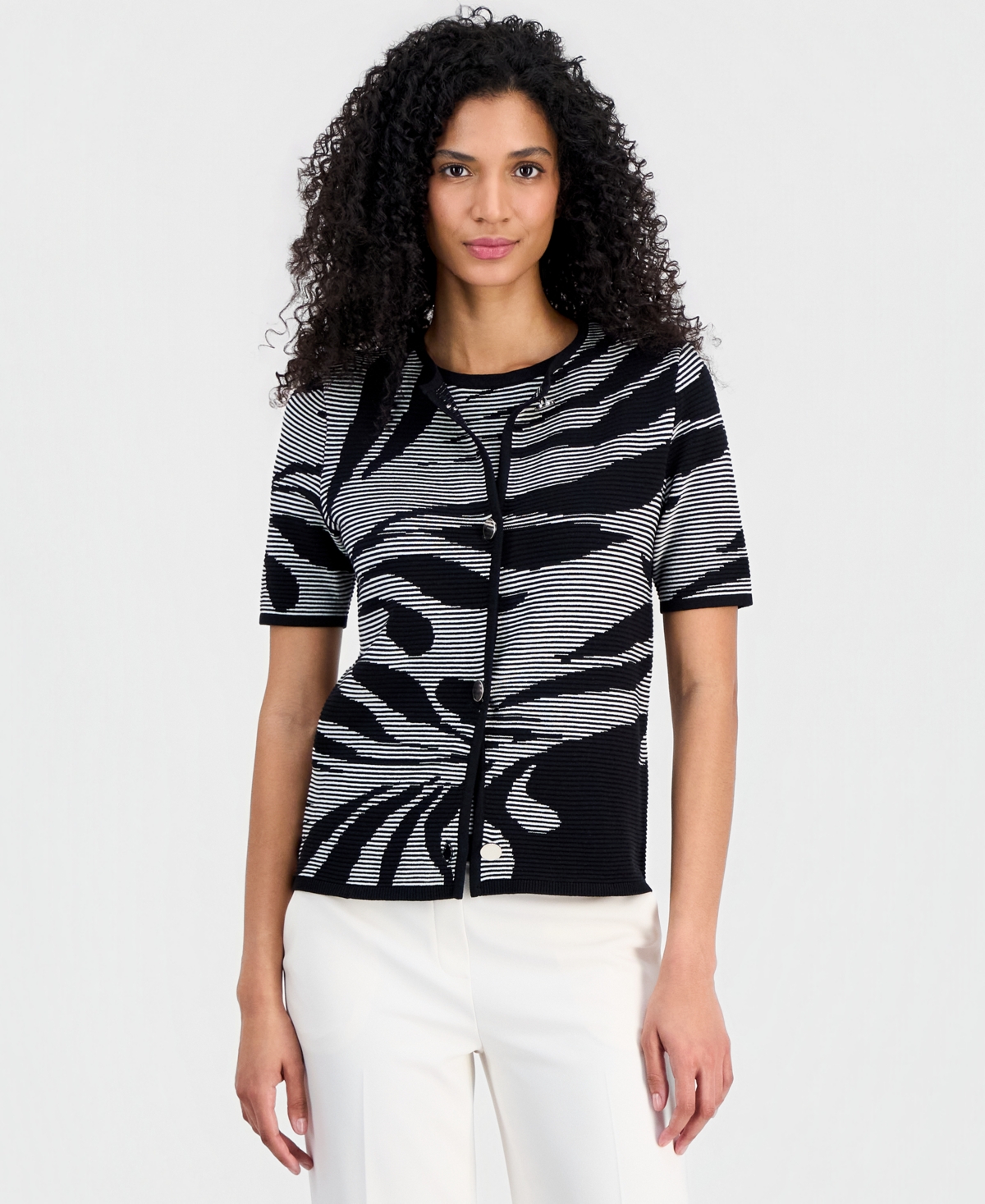Click here for Anne Klein Womens Jacquard-Knit Short-Sleeve Cardi... prices