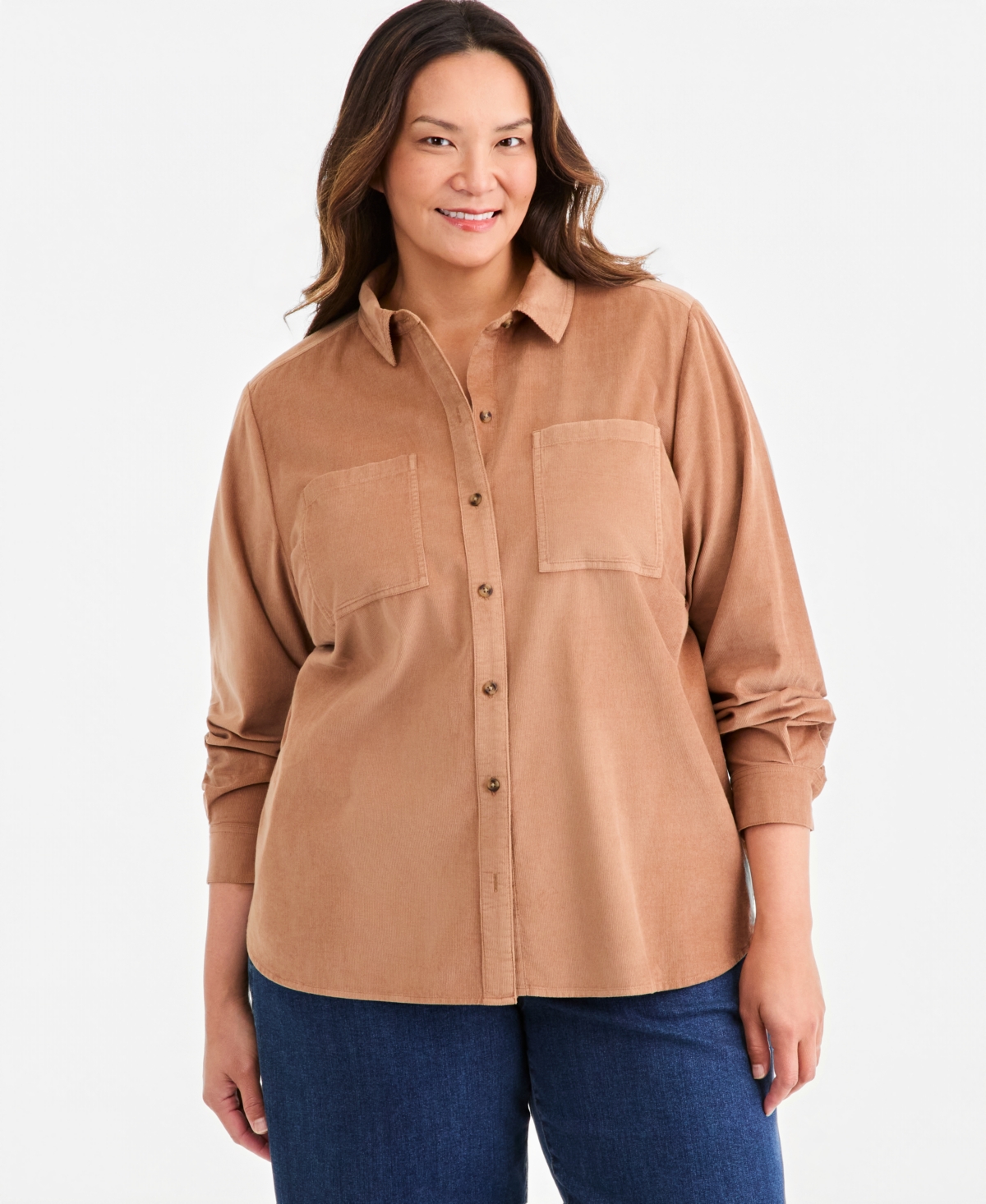 Click here for Style & Co Plus Size Long-Sleeve Corduroy Overshir... prices