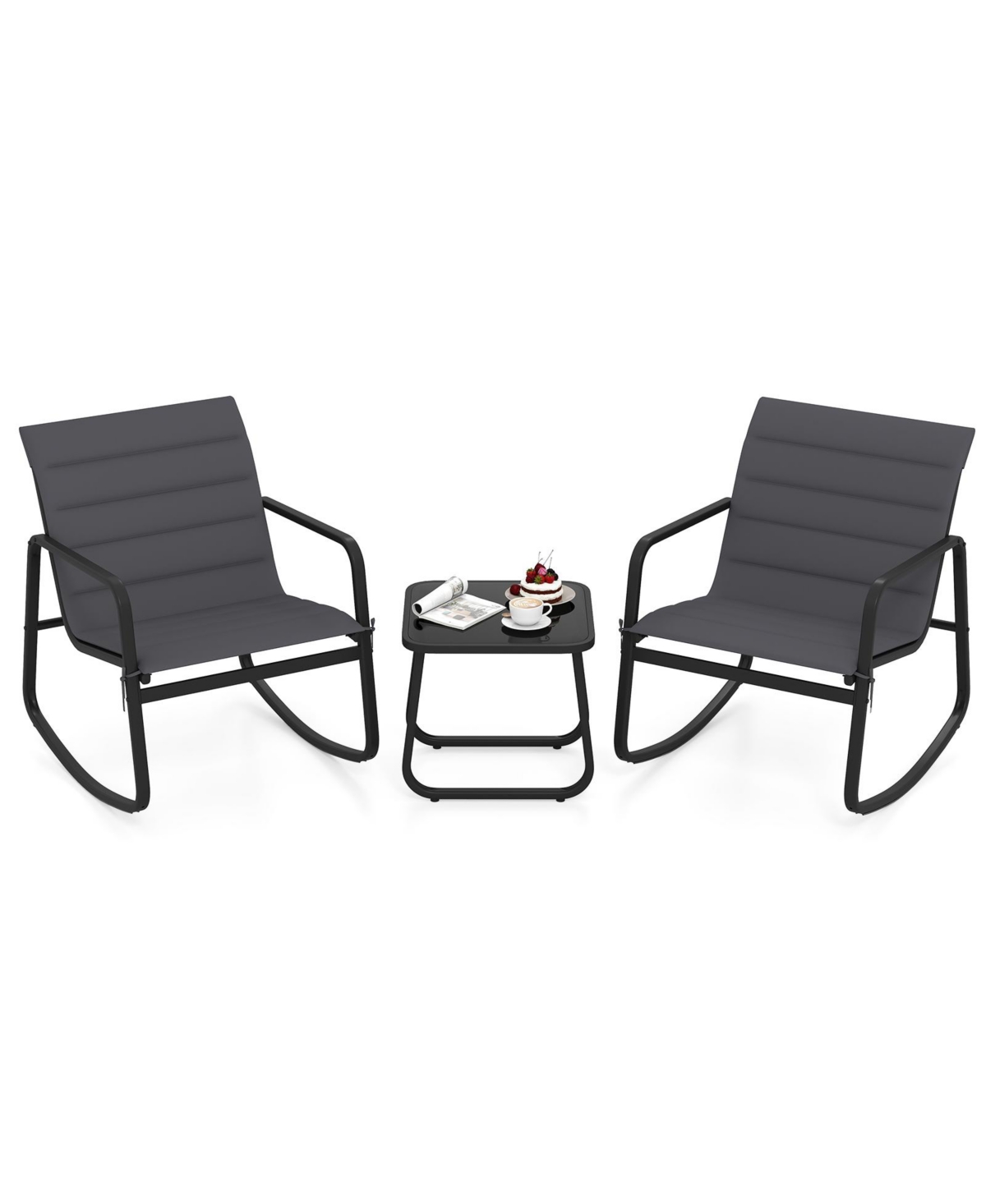 Click here for Gymax 3PCS Outdoor Rocking Bistro Set w/Tempered G... prices