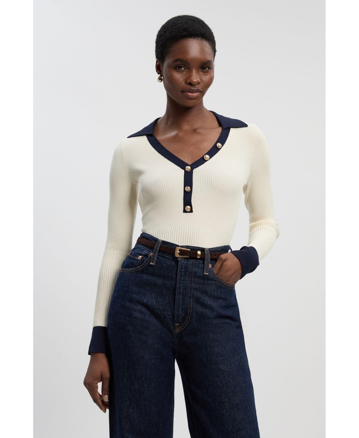 Click here for Karen Millen Womens Rib Knit Contrast Hem Collared... prices