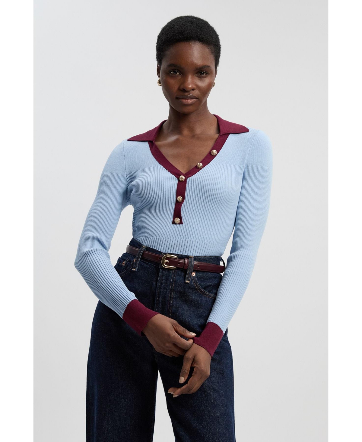 Click here for Karen Millen Womens Rib Knit Contrast Hem Collared... prices