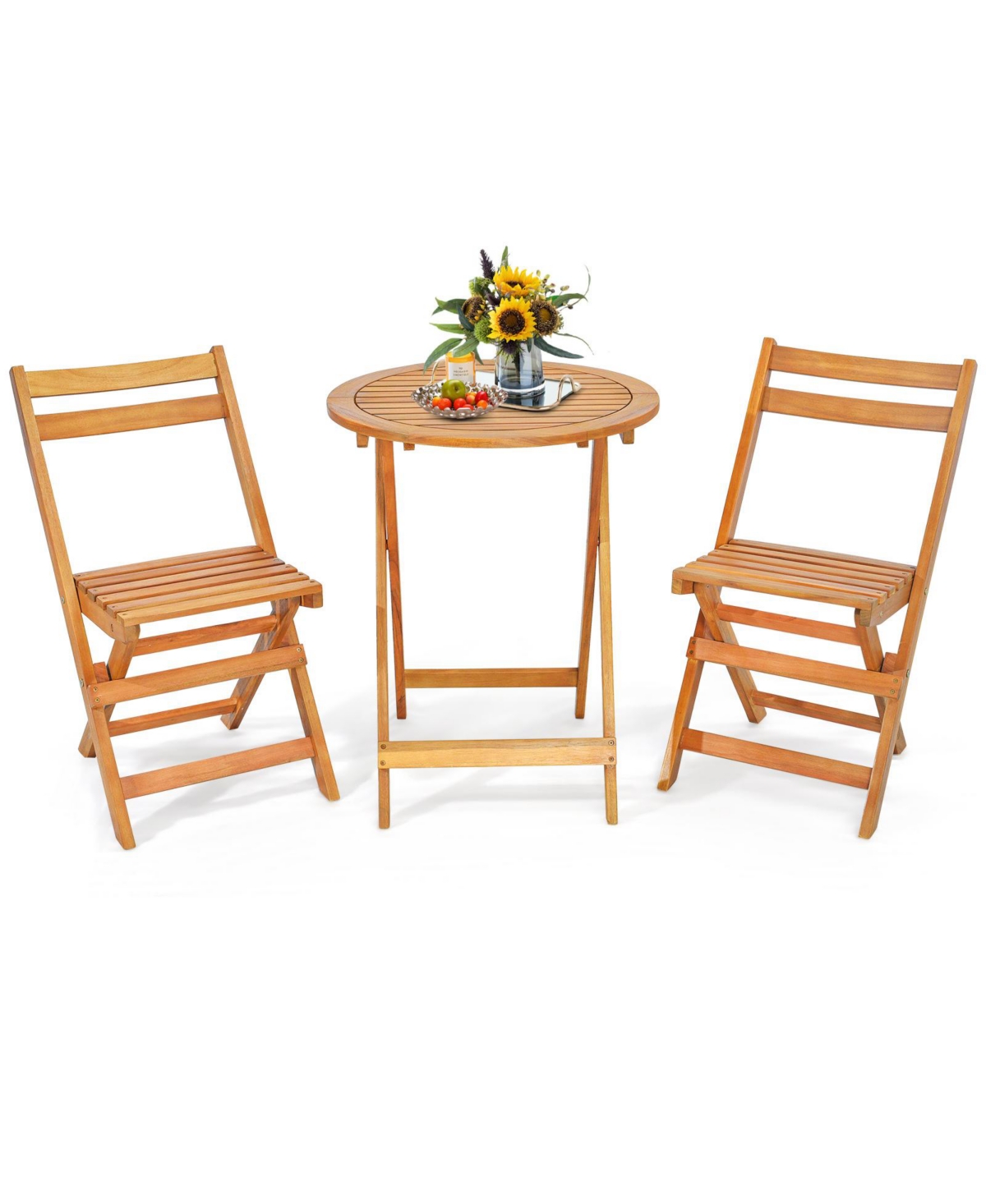 Click here for Gymax 3PCS Folding Bistro Set Solid Acacia Wood Ta... prices