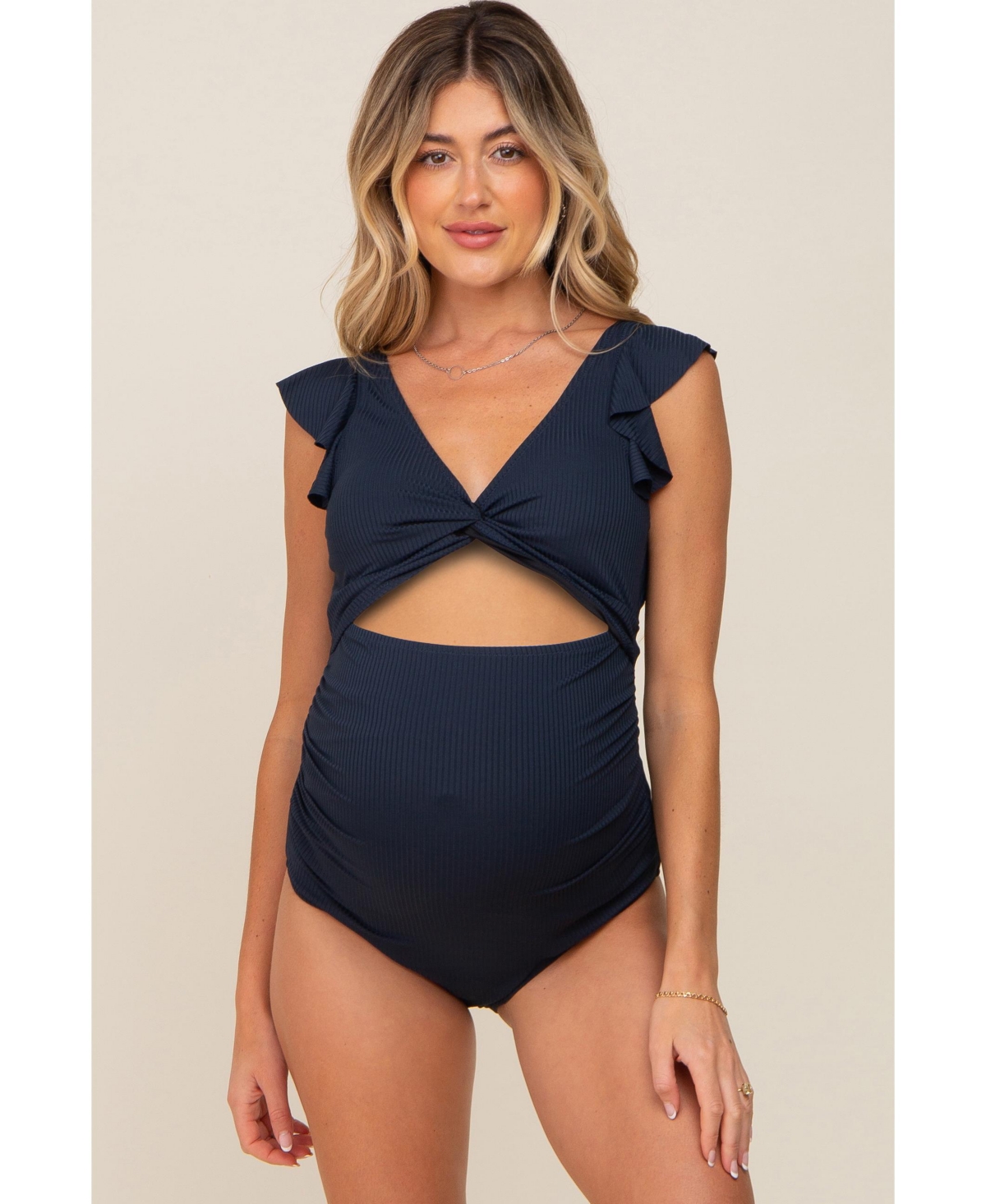 Click here for Pinkblush Maternity Ribbed Cutout Flutter One Piec... prices