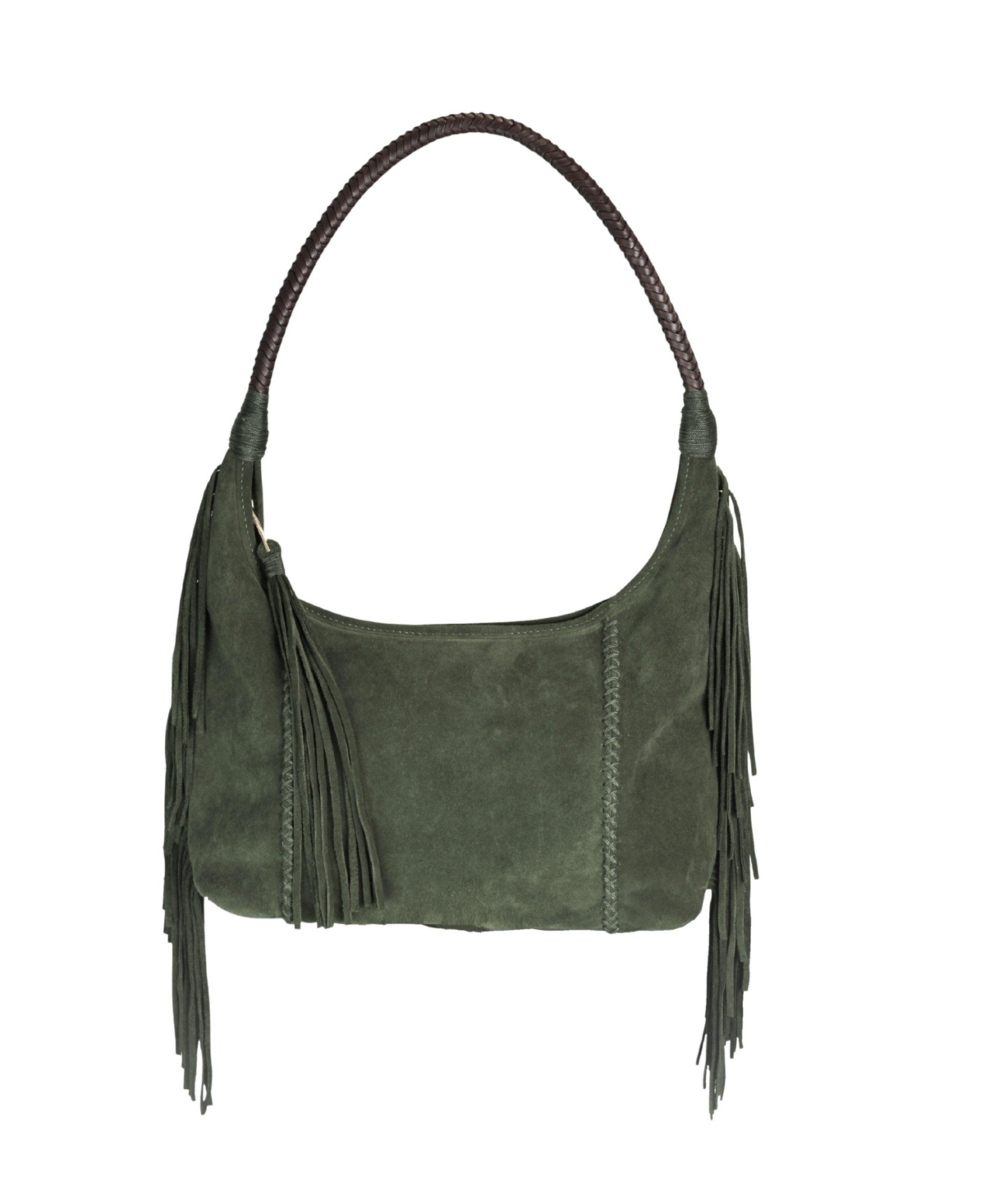 Click here for Carlos Falchi Fringe Suede Hobo Bag - Olive prices