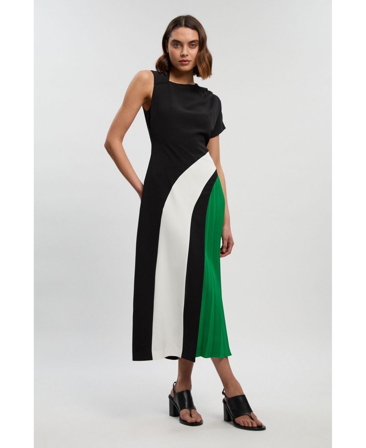 Click here for Karen Millen Womens Block Pleated Midi Dress - Mon... prices
