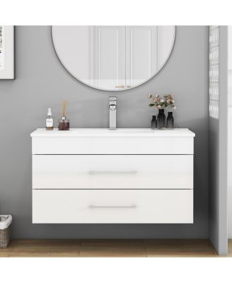 Click here for Sillysis Glossy White Wall Mounted Bathroom Vanity... prices