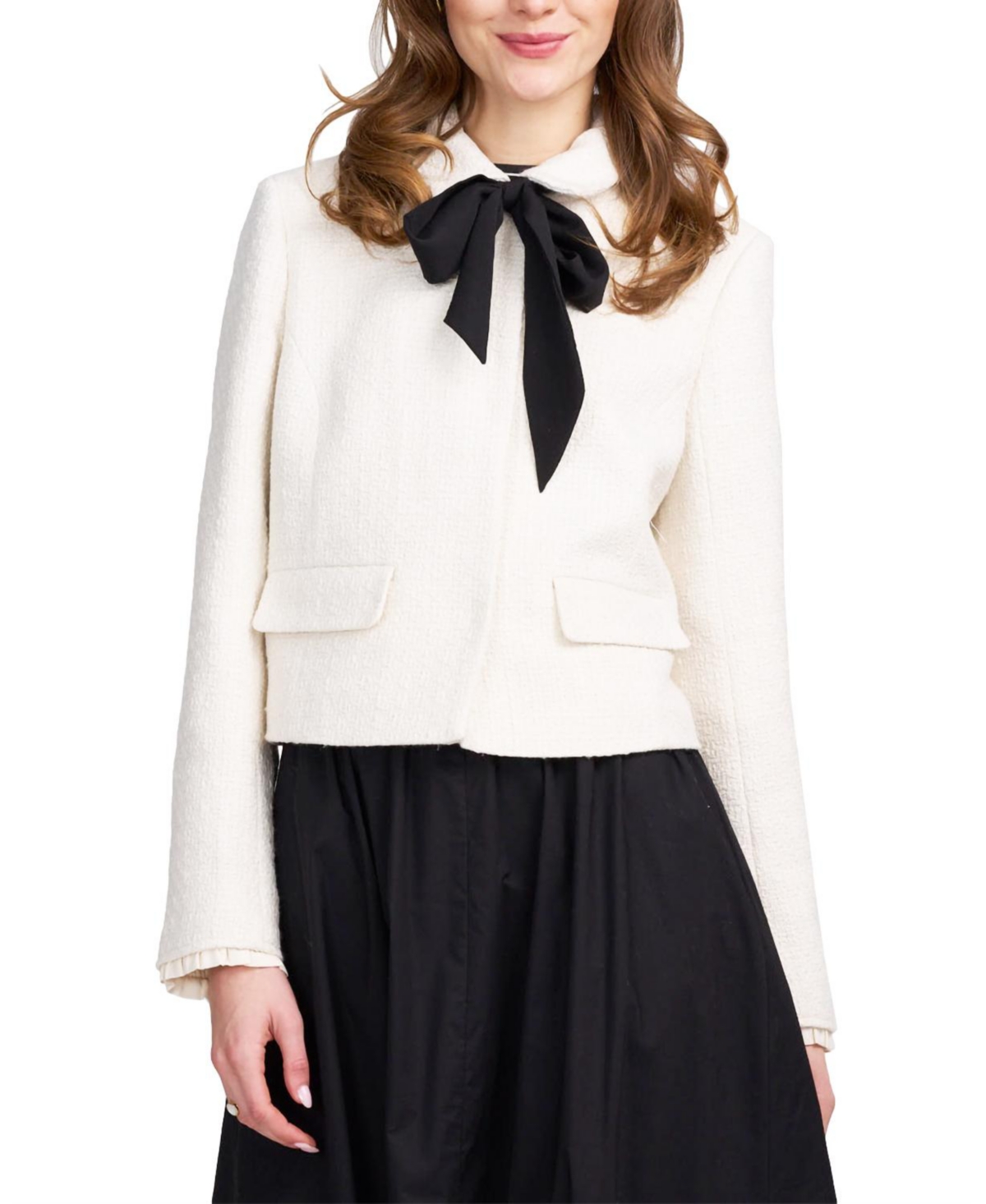 Click here for Elle Collection Womens Tweed Jacket With Bow - Bla... prices