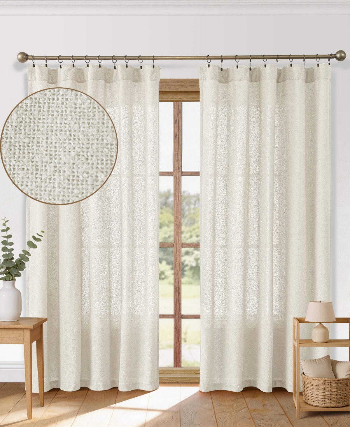 Click here for Boucle Light Filtering Back Tab Single Curtain Pan... prices