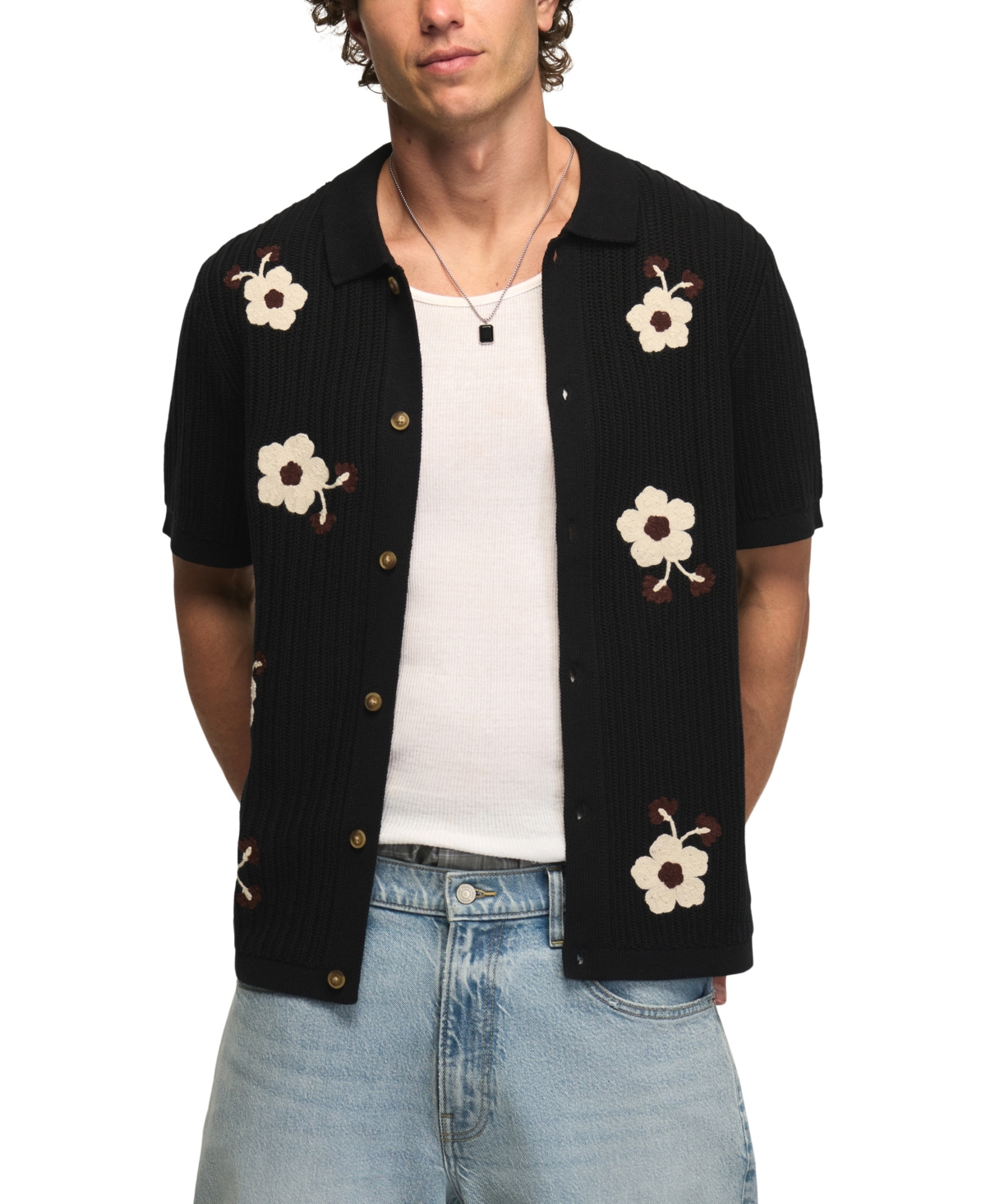 Click here for Lucky Brand Mens Flower Embroidery Crotchet Button... prices