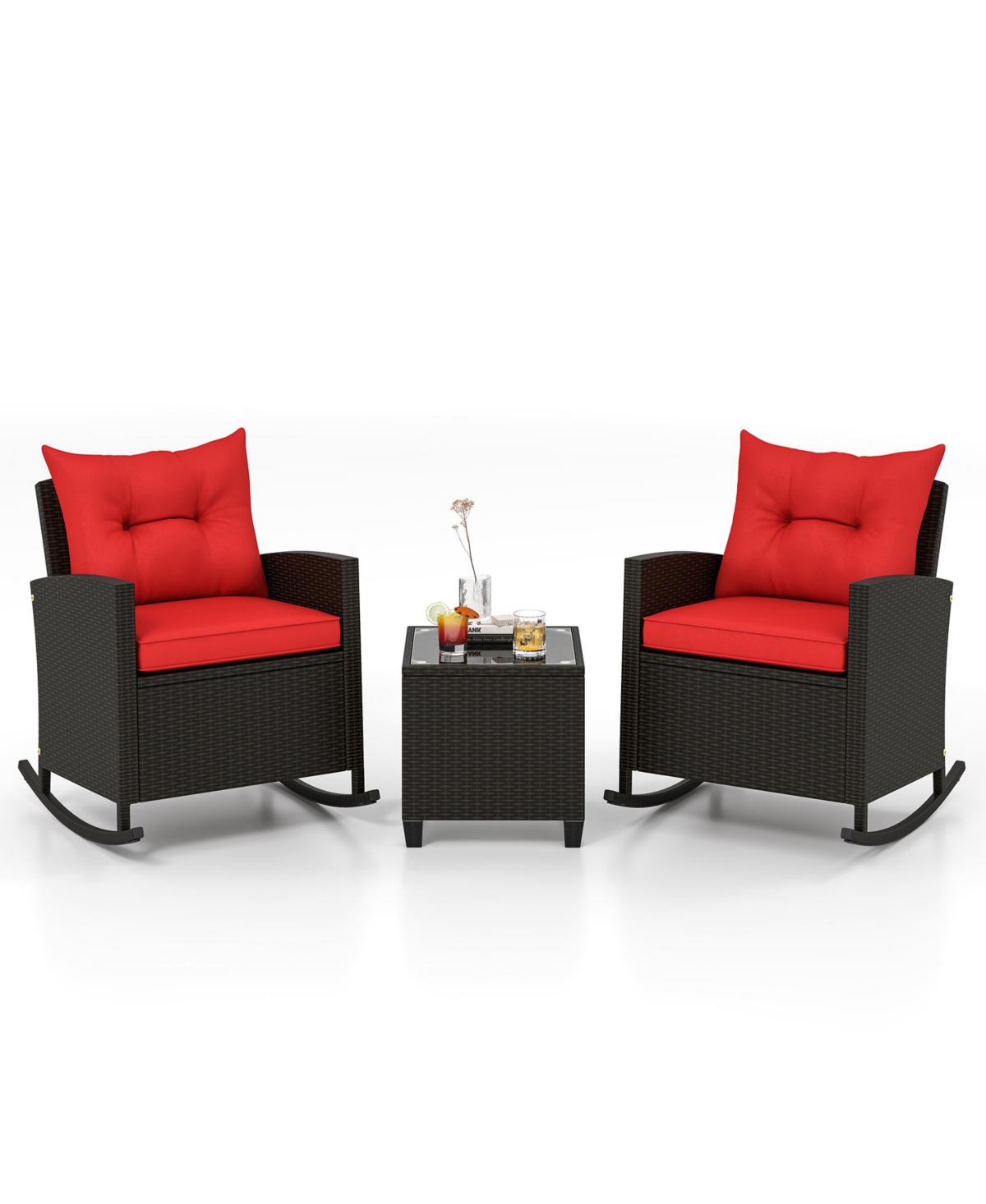 Click here for Gymax Set of 3 Wicker Rocking Set w/ Tempered Glas... prices