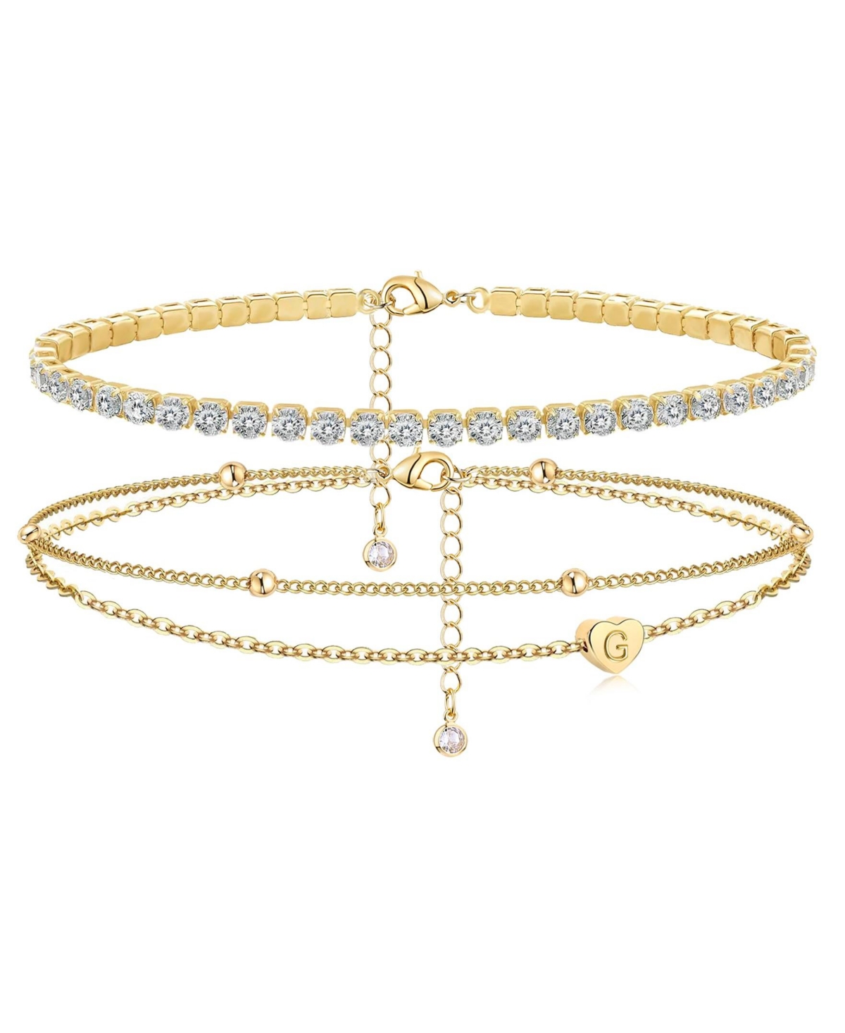 Click here for Gnuadz Initial Anklet Women Heart Cz Bead Layered... prices