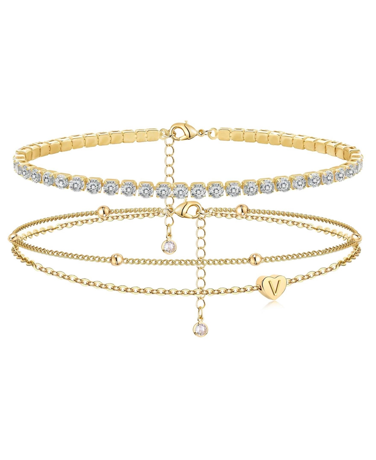 Click here for Gnuadz Initial Anklet Women Heart Cz Bead Layered... prices