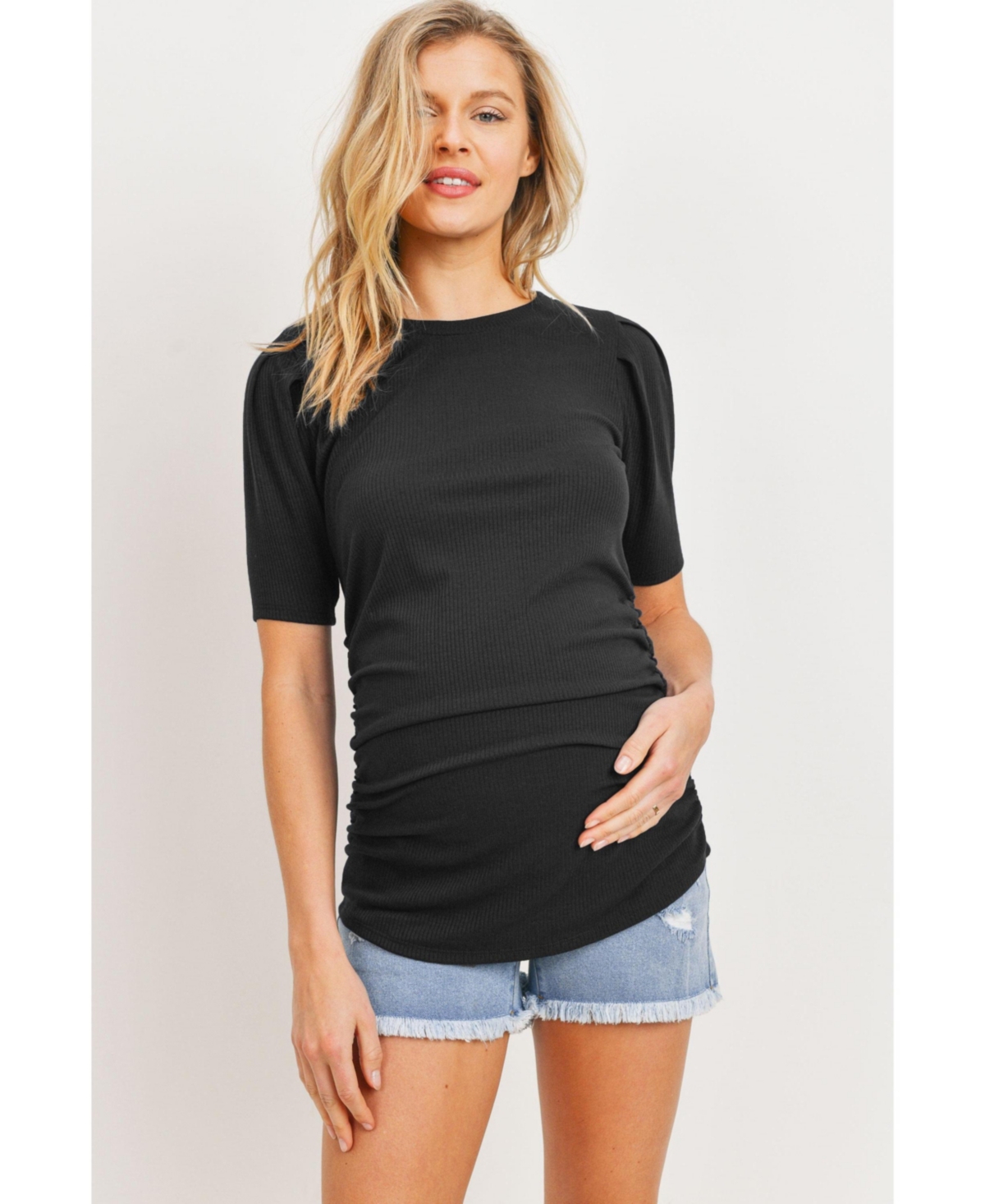 Click here for Hello Miz Maternity Ribbed Ruched Short Sleeve Puf... prices