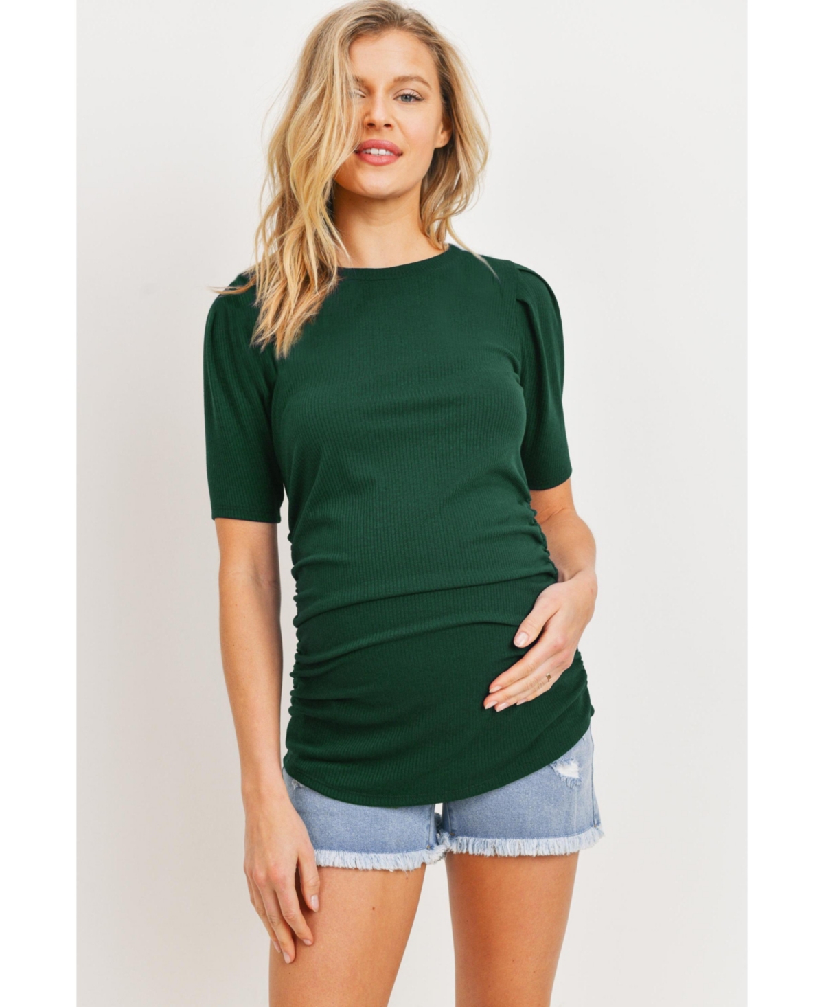 Click here for Hello Miz Maternity Ribbed Ruched Short Sleeve Puf... prices