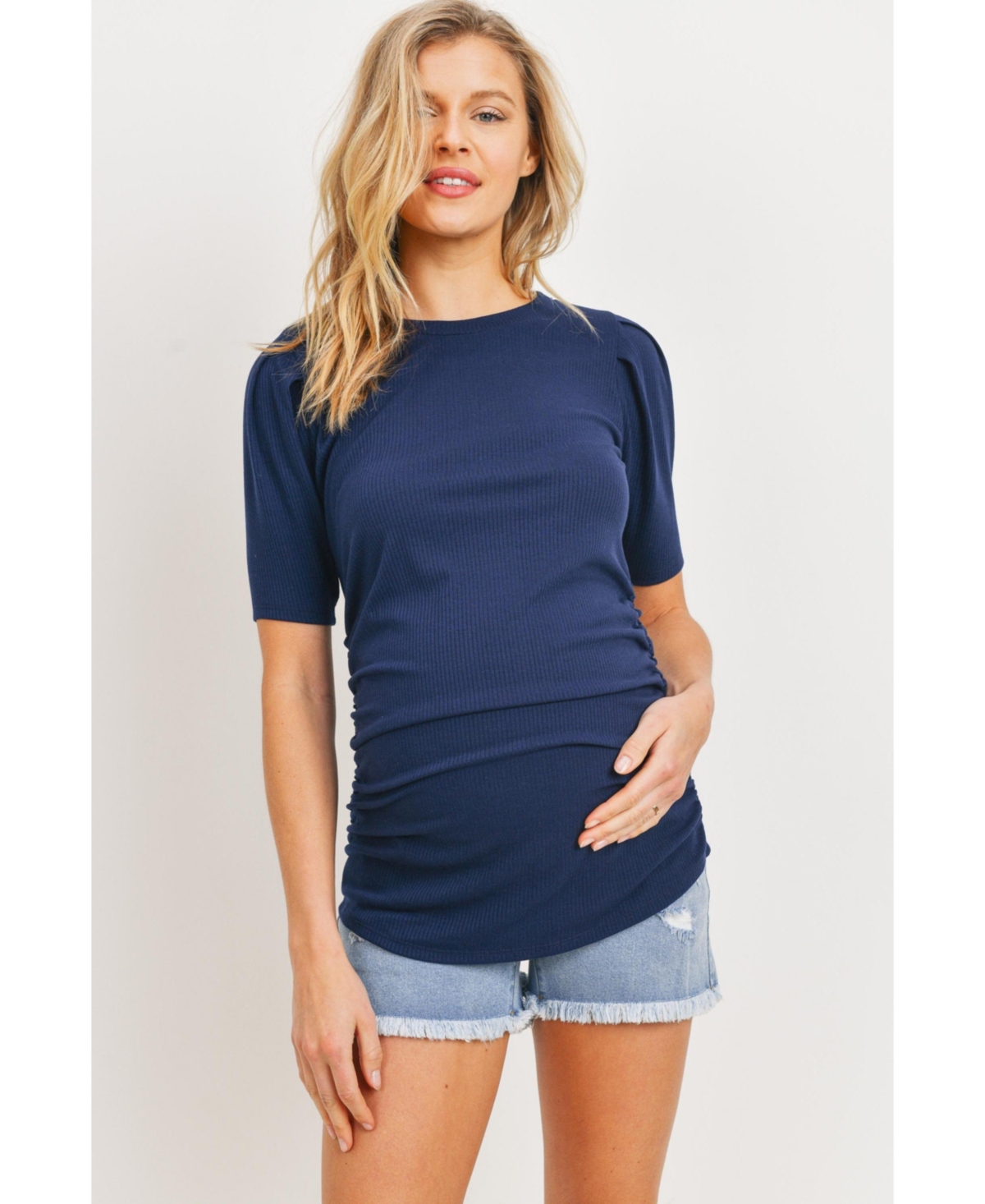 Click here for Hello Miz Maternity Ribbed Ruched Short Sleeve Puf... prices