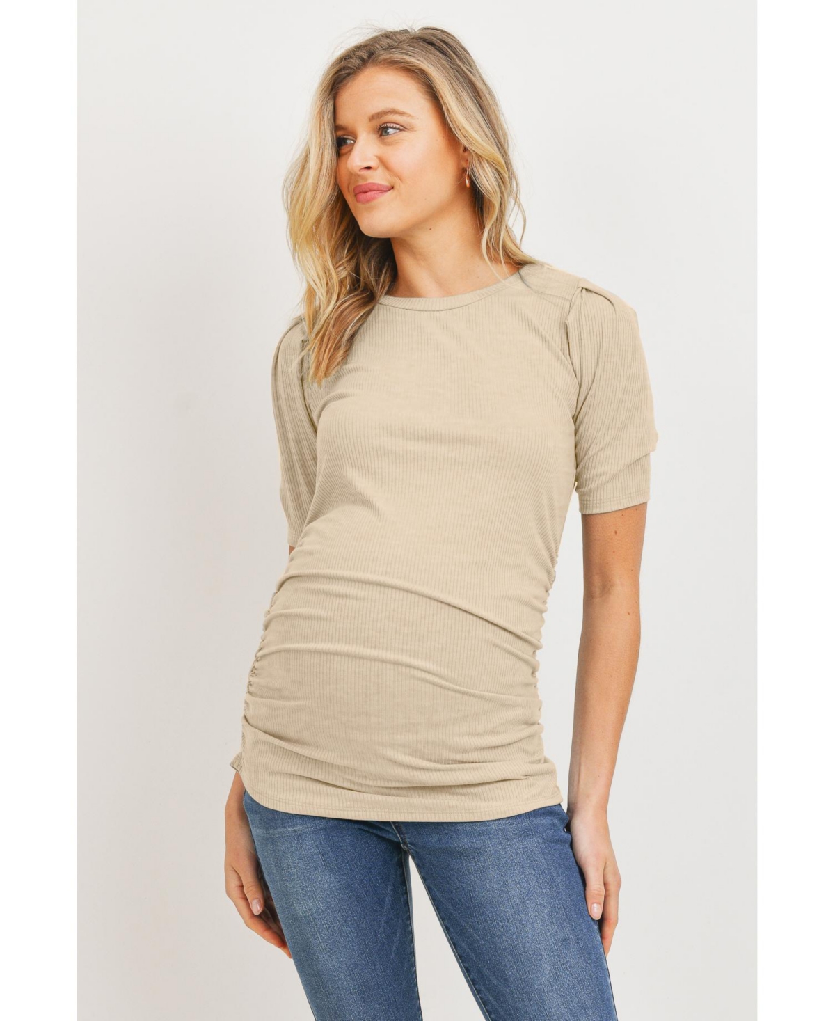 Click here for Hello Miz Maternity Ribbed Ruched Short Sleeve Puf... prices